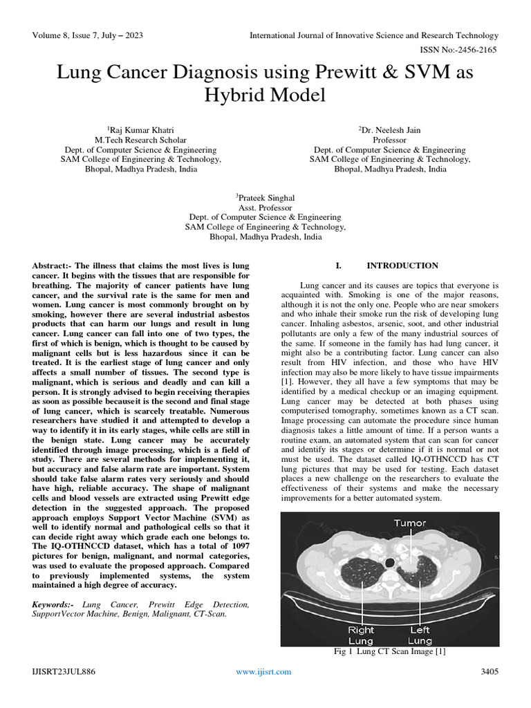 Lung Cancer Diagnosis Using Prewitt & SVM As Hybrid Model | PDF