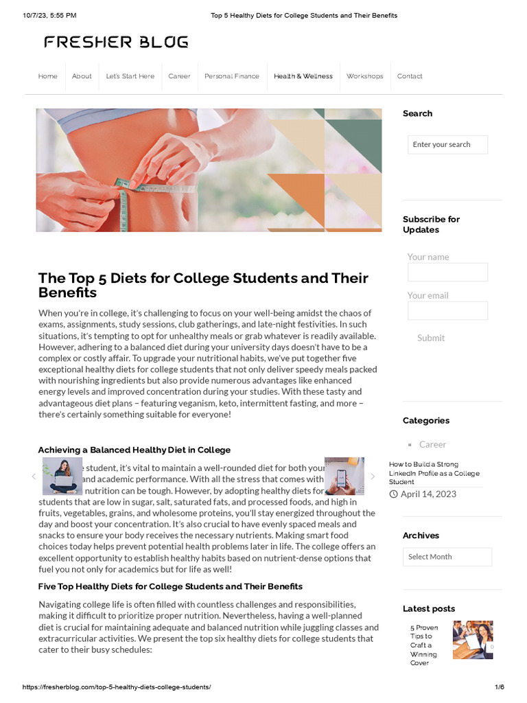 Top 5 Healthy Diets For College Students and Their Benefits | PDF