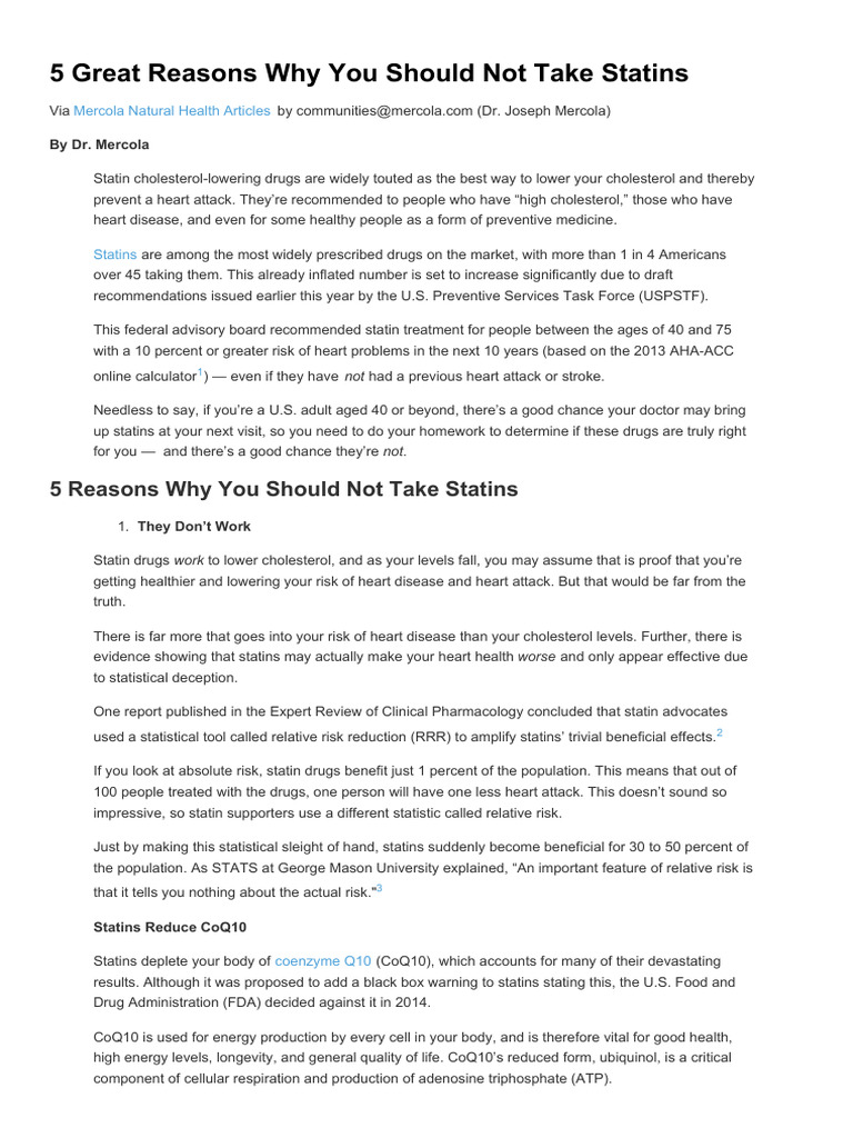 5 Great Reasons Why You Should Not Take Statins | PDF 5 Great Reasons Why You Should Not Take Statins | PDF