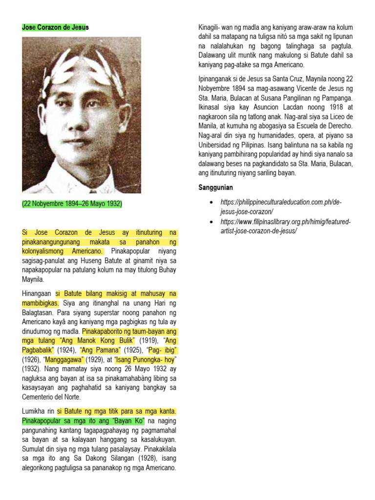 Jose Corazon de Jesus | PDF