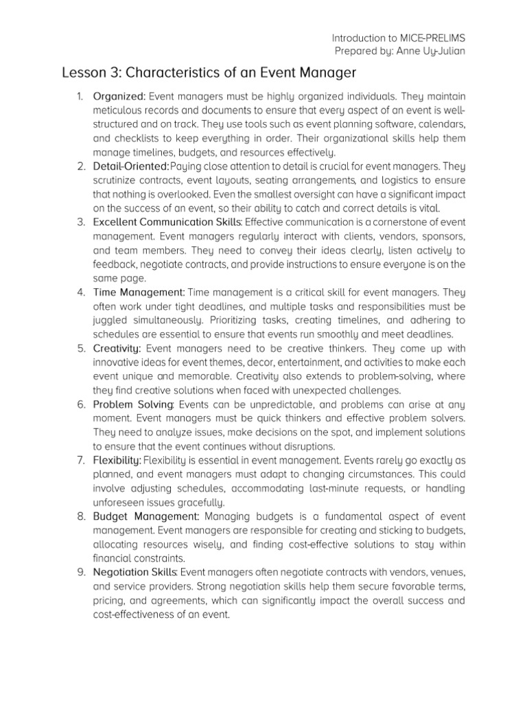 Characteristics of Event Manager | PDF