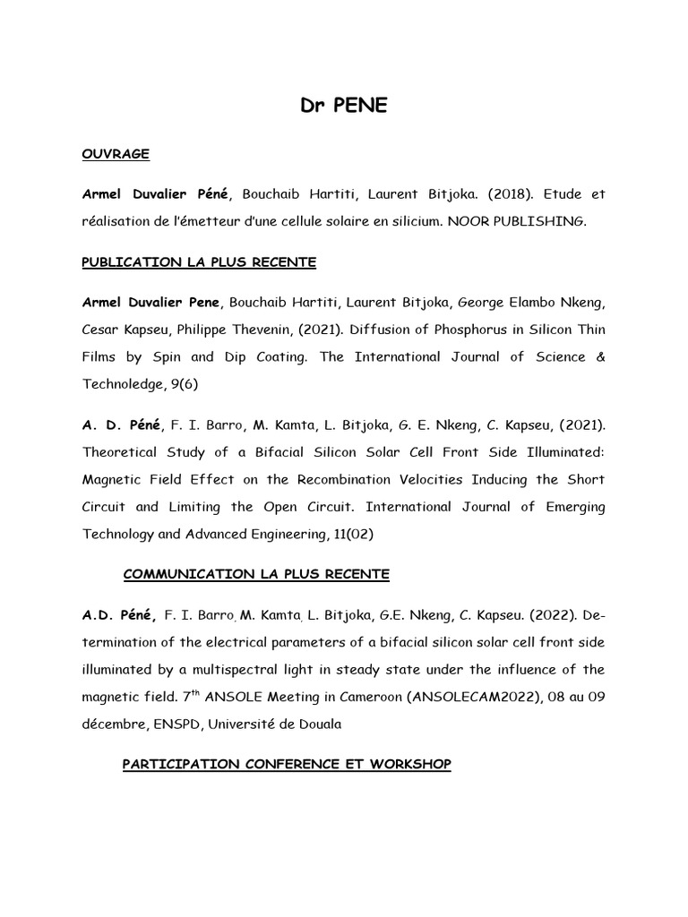 Travaux de Recherche DR PENE 2023 | PDF