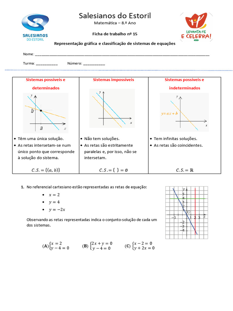 FT15 - Representação Gráfica e Classificação de Sistemas de Equações | PDF