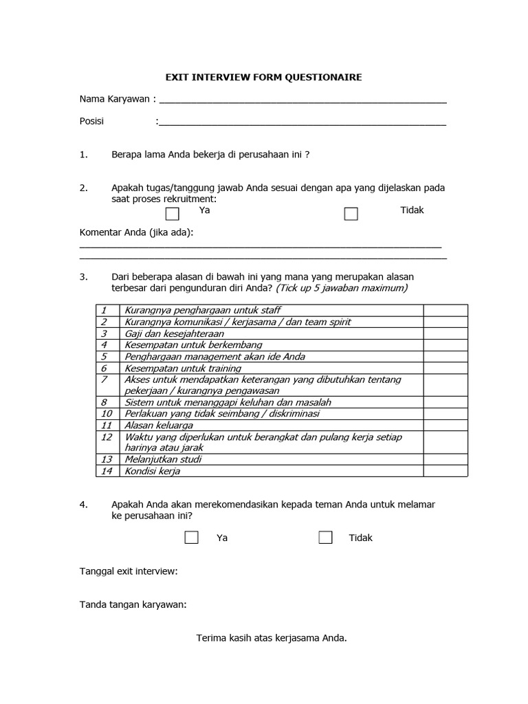 Exit Interview Form | PDF