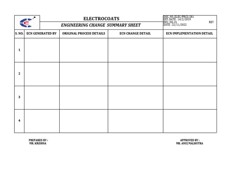 Ecn Tracking Register | PDF