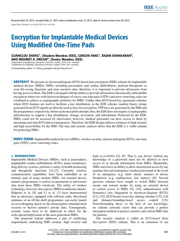 Encryption For Implantable Medical Devices Using Modified One-Time Pads ... Encryption For Implantable Medical Devices Using Modified One-Time Pads ...