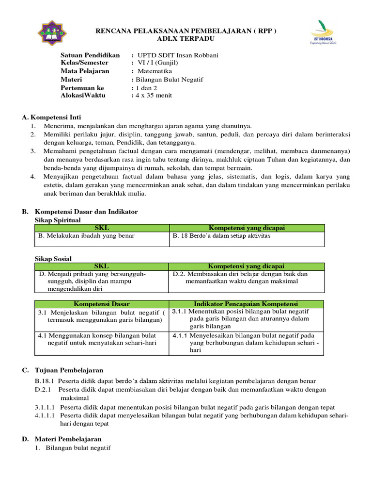 RPP Terpadu MTK | PDF