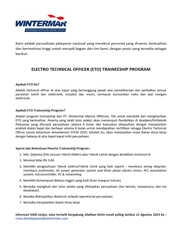 ETO Traineeship - Aug 23 | PDF