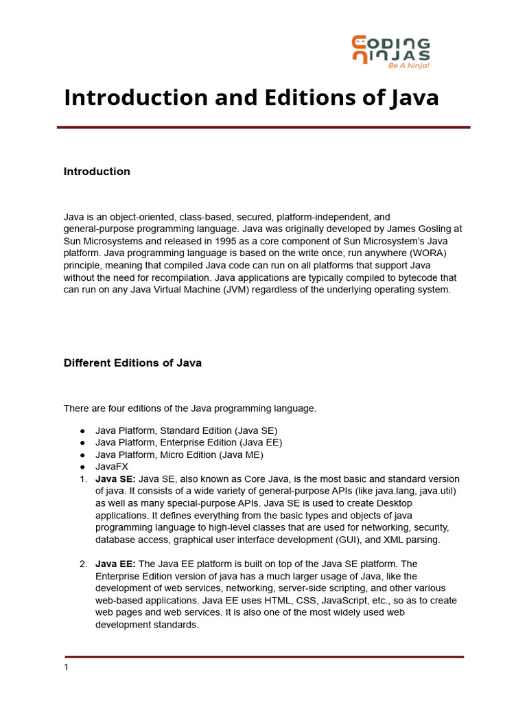 1 Gp Java Introduction And Editions Of Java Pdf