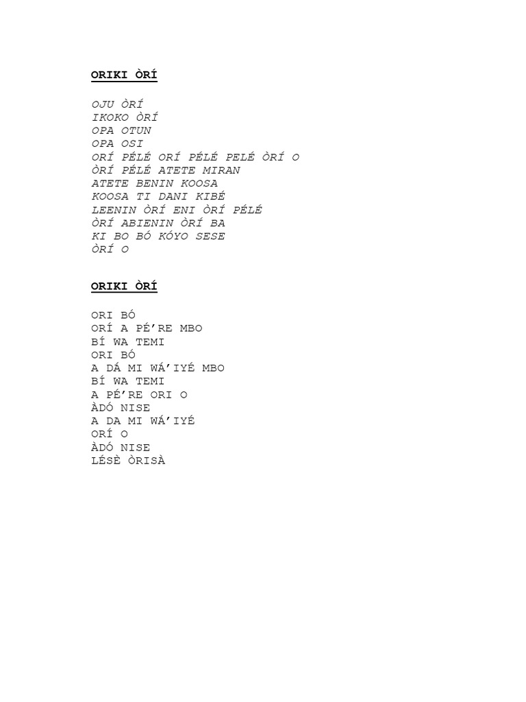 Oriki Òrí | PDF