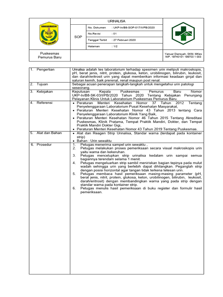 8 Sop PMX Urin 2020 | PDF
