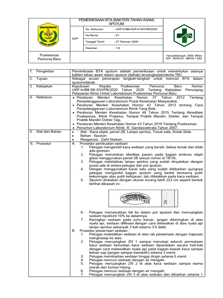 Prosedur Pemeriksaan BTA Sputum TBC | PDF | Sains & Matematika