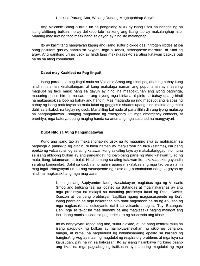 Volcanic Smog | PDF
