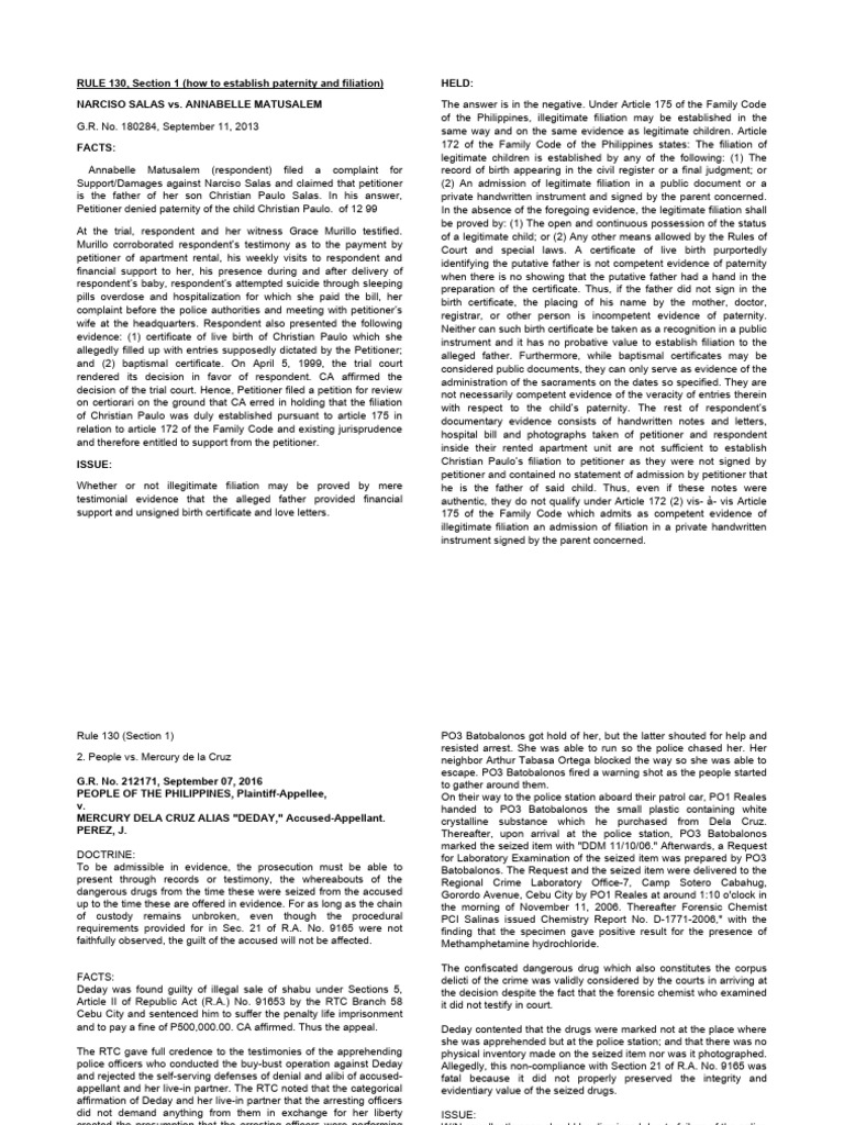 Rule 130 Section 1 Case Digests Compiled | PDF