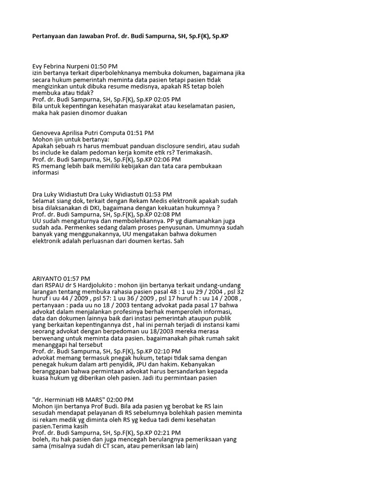 Pertanyaan Dan Jawaban Prof. Dr. Budi Sampurna - 1136 | PDF