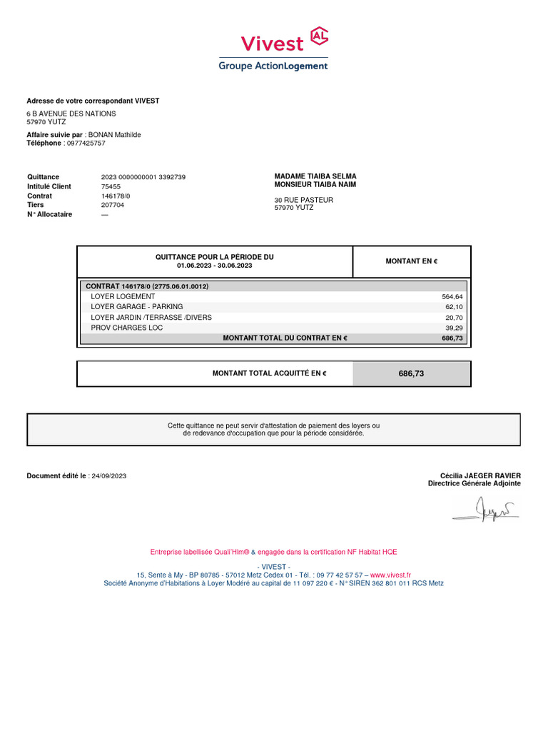 Quittance 2023 6 | PDF