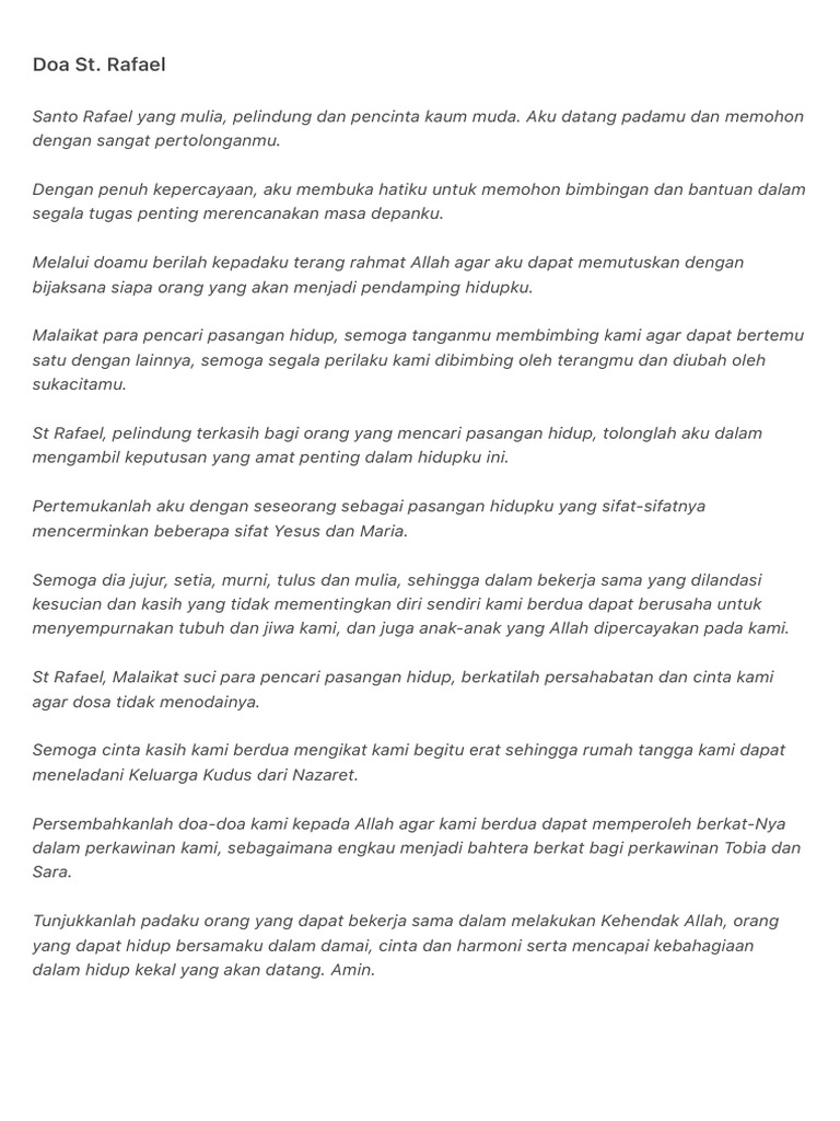 Doa Novena Santo Rafael untuk Jodoh | PDF