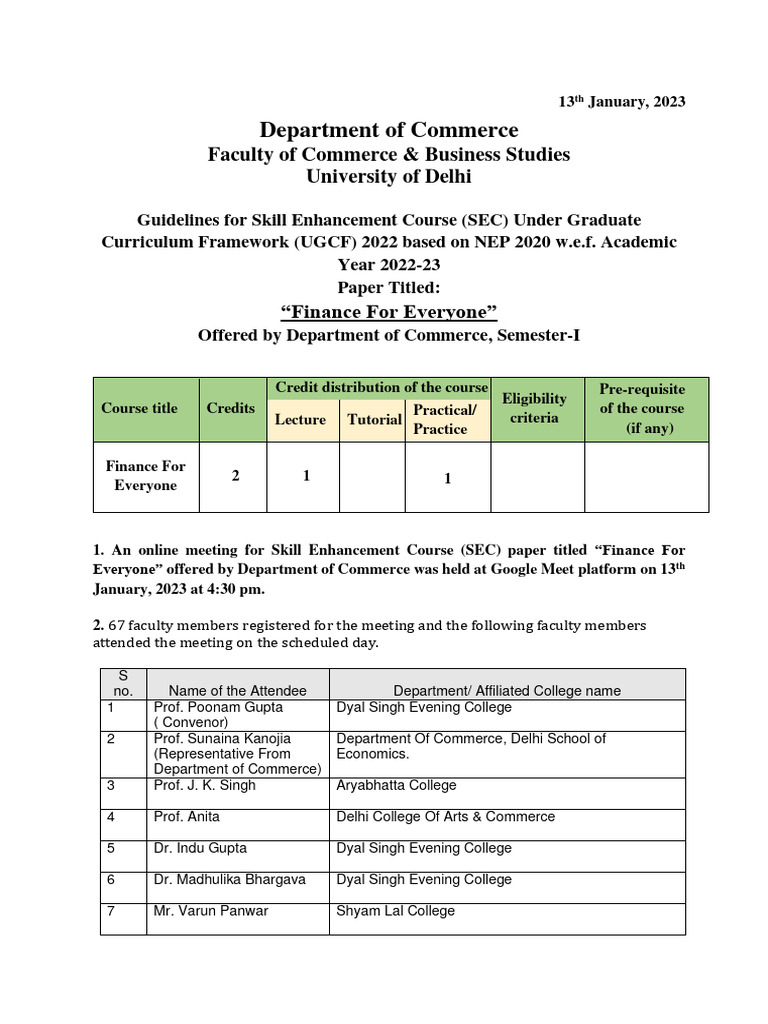 Signed Minutes of SEC Meeting Finance For Everyone 13. 1. 23 | PDF ...