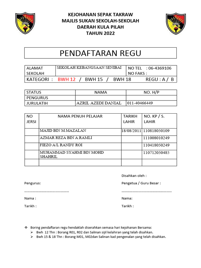 Pendaftaran Regu (A) | PDF