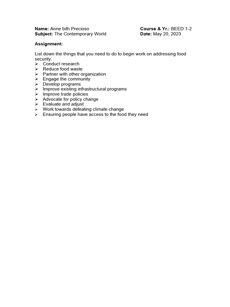 Assignments in TCW | PDF | Mass Media | Food Security