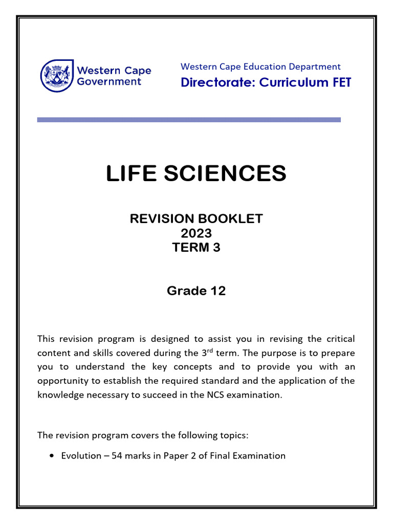 Life Sciences Grade 12 Revision Booklet Term 3 - 2023 | PDF | Meiosis ...