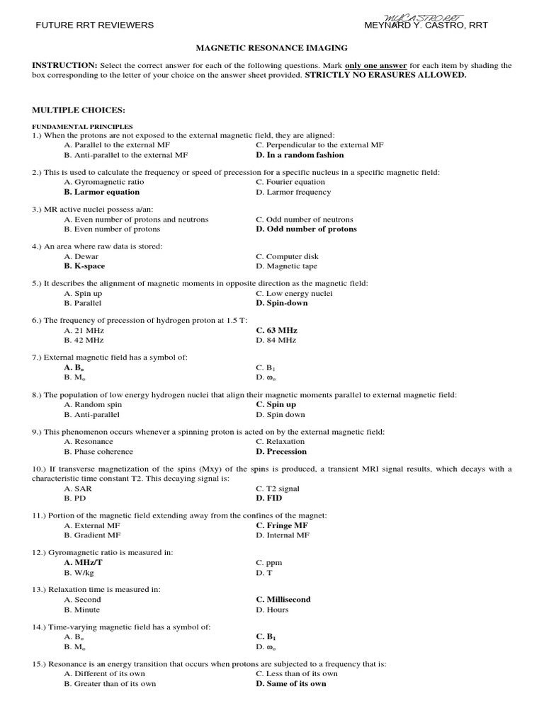 MRI With Answer | PDF
