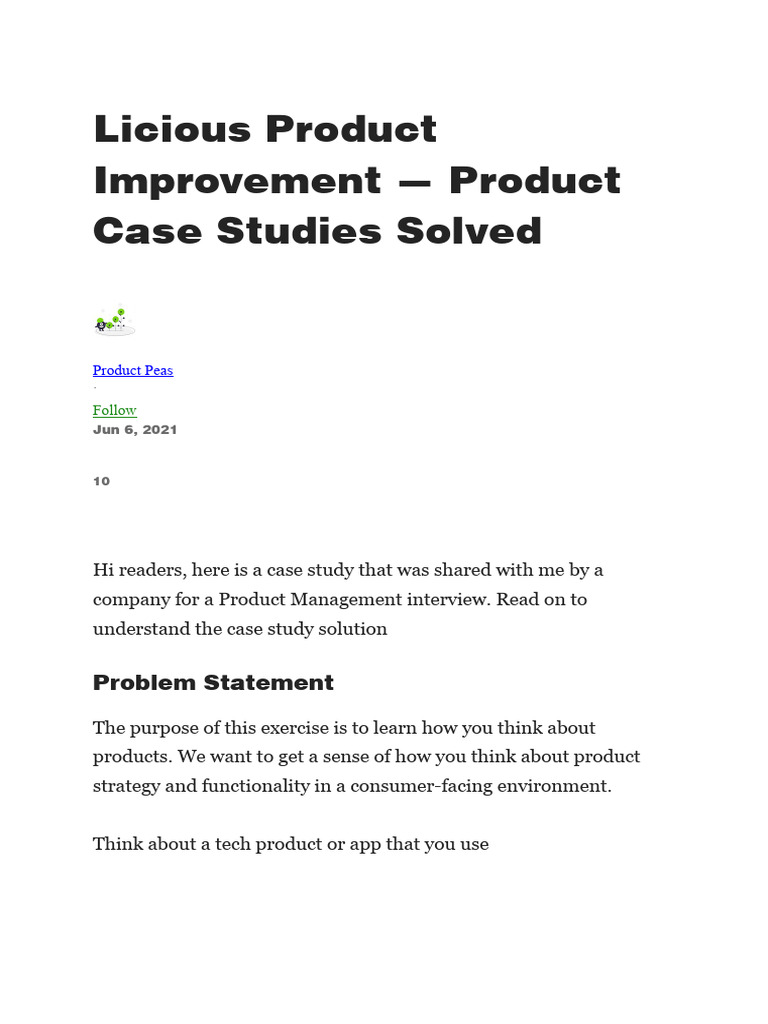 Product Management Case Study Insights | PDF