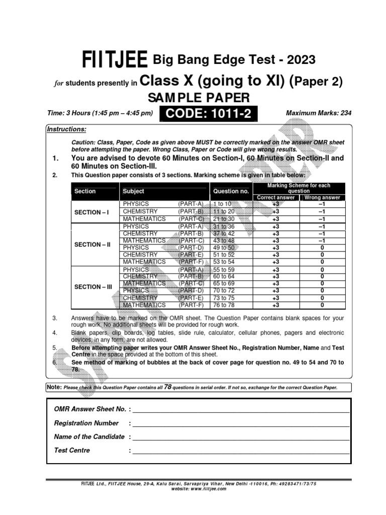 Sample Paper Bbe 2023 Class X p2 PCM | PDF