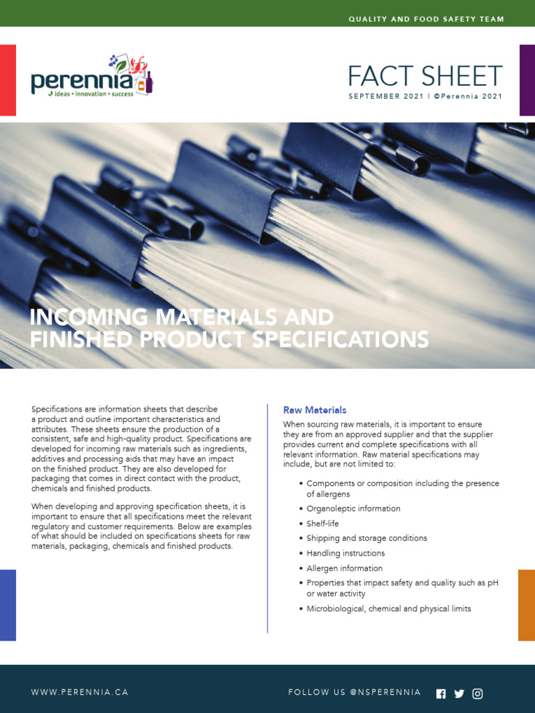 Incoming Materials & Product Specs Guide | PDF