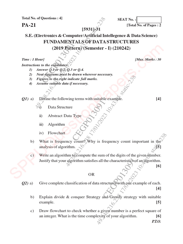 Data Structures Exam Questions 2019 | PDF | Algorithms | Matrix ...