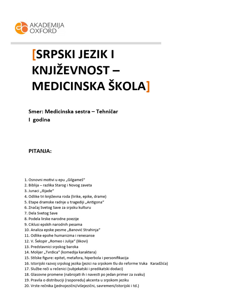1 Srpski Jezik I Knjizevnost | PDF