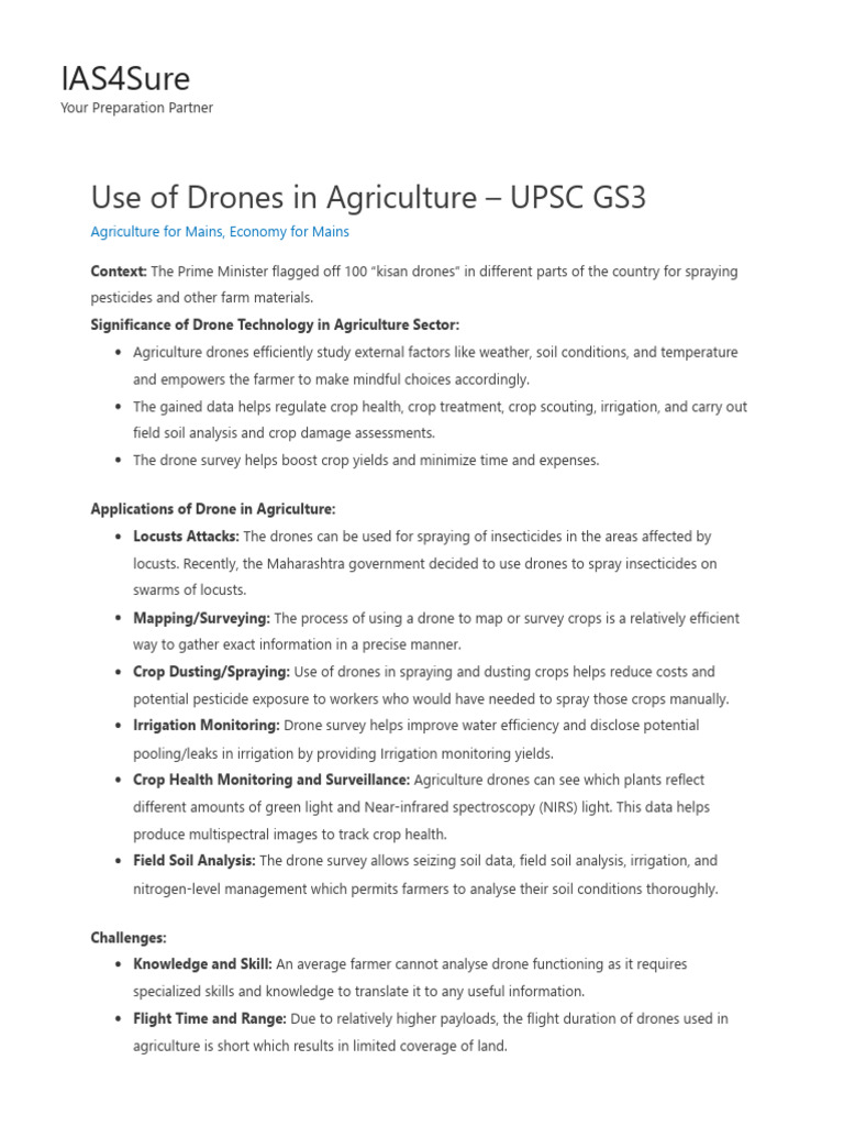 Use of Drones in Agriculture | PDF | Unmanned Aerial Vehicle | Agriculture