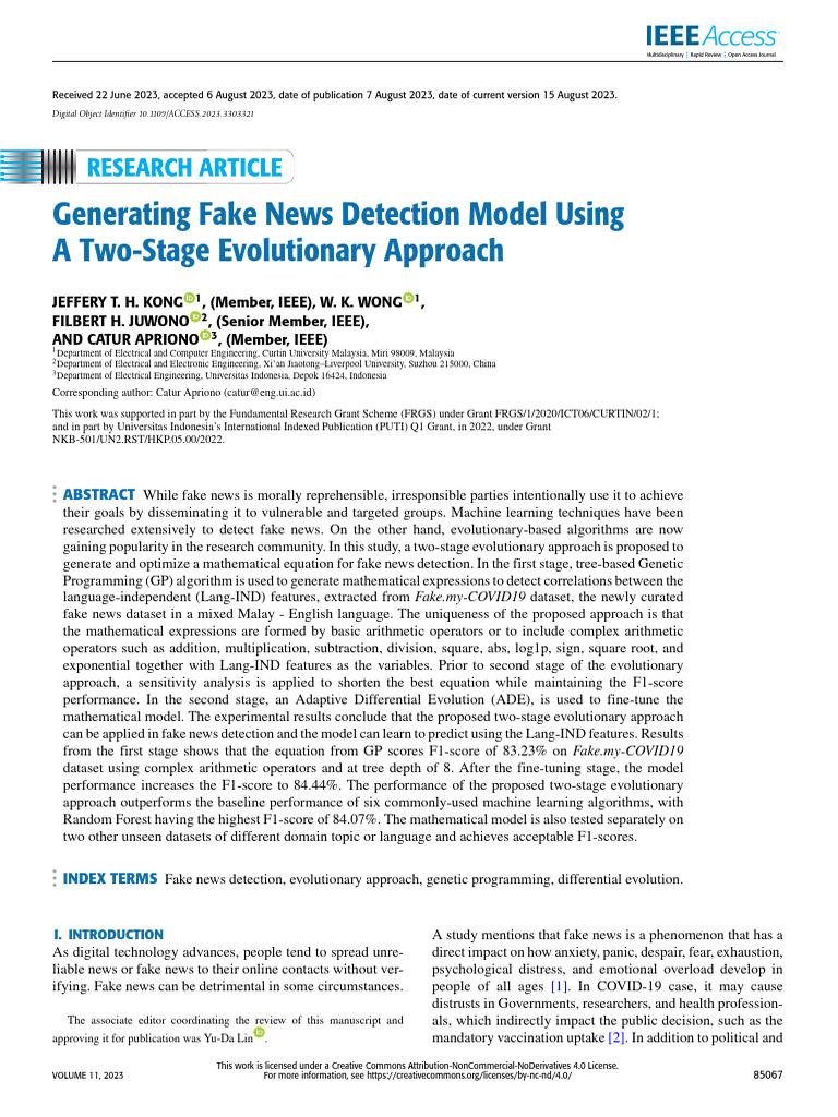 Generating Fake News Detection Model Using A Two-Stage Evolutionary ...