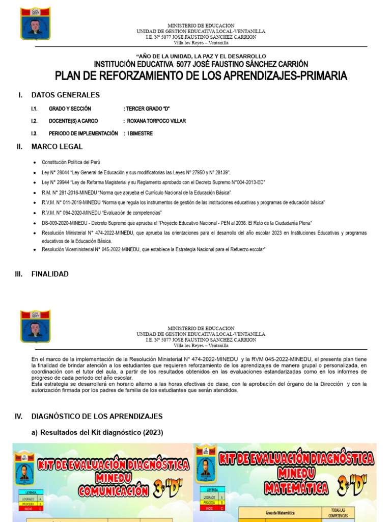 Plan De Refuerzo Escolar Primaria 2023 Tercero D Pdf