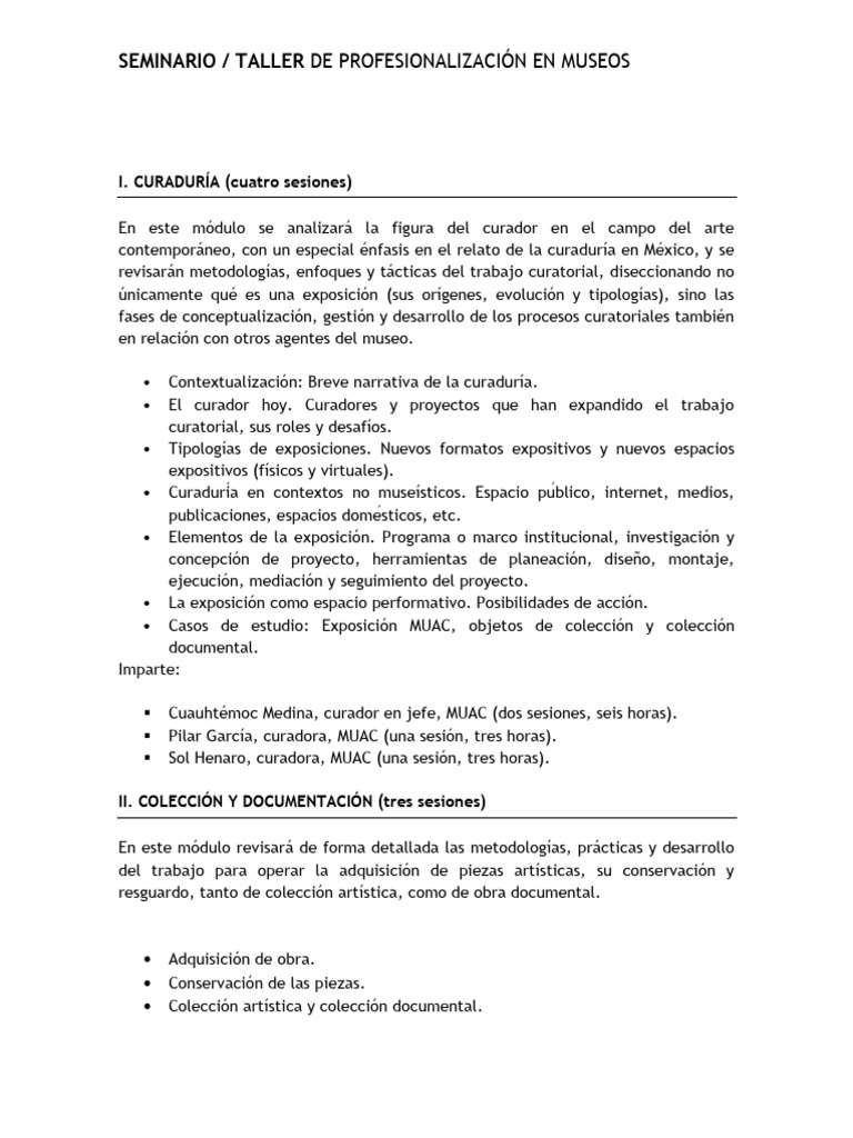 Programa Seminario Taller | PDF | Museo | Publicación