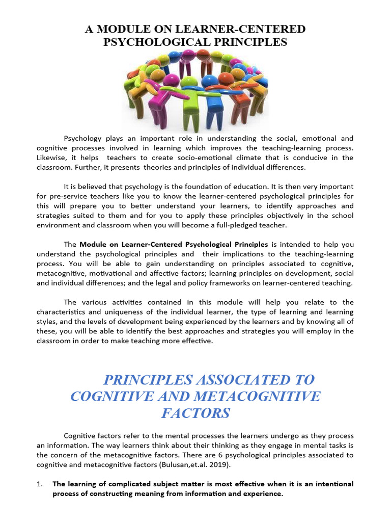A Module On Learner-Centered Psychological Principles | PDF