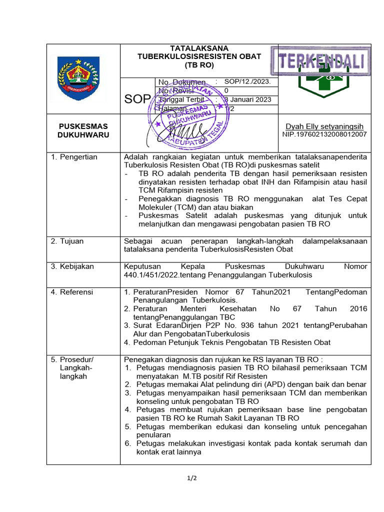 4.4..1.e. SOP Tatalaksana TB | PDF