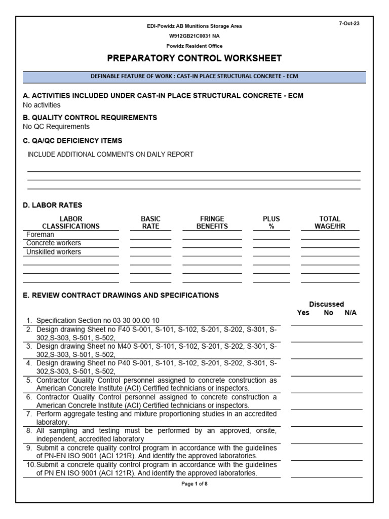 Preparatory Checklist For Structural Concrete | PDF | Concrete ...
