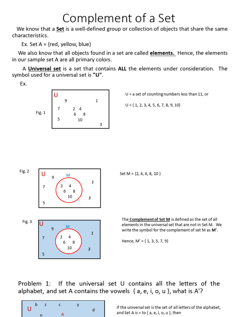 Complement of Sets Math 07 | PDF
