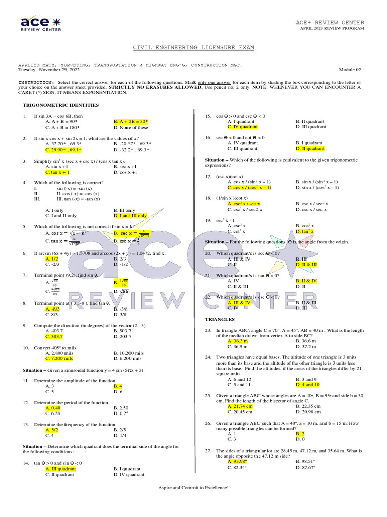 CE Module 2 - Trigonometry (Answer Key) | PDF