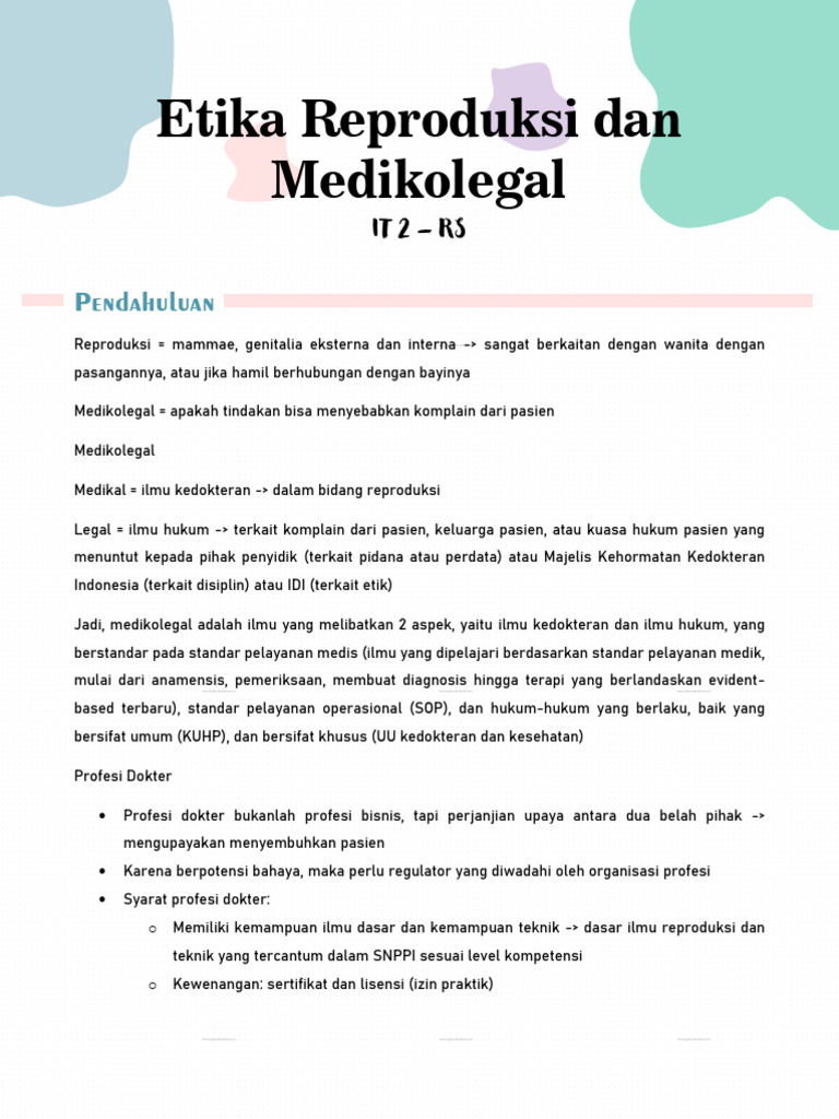 Note 1 Etika Reproduksi Dan Medikolegal | PDF