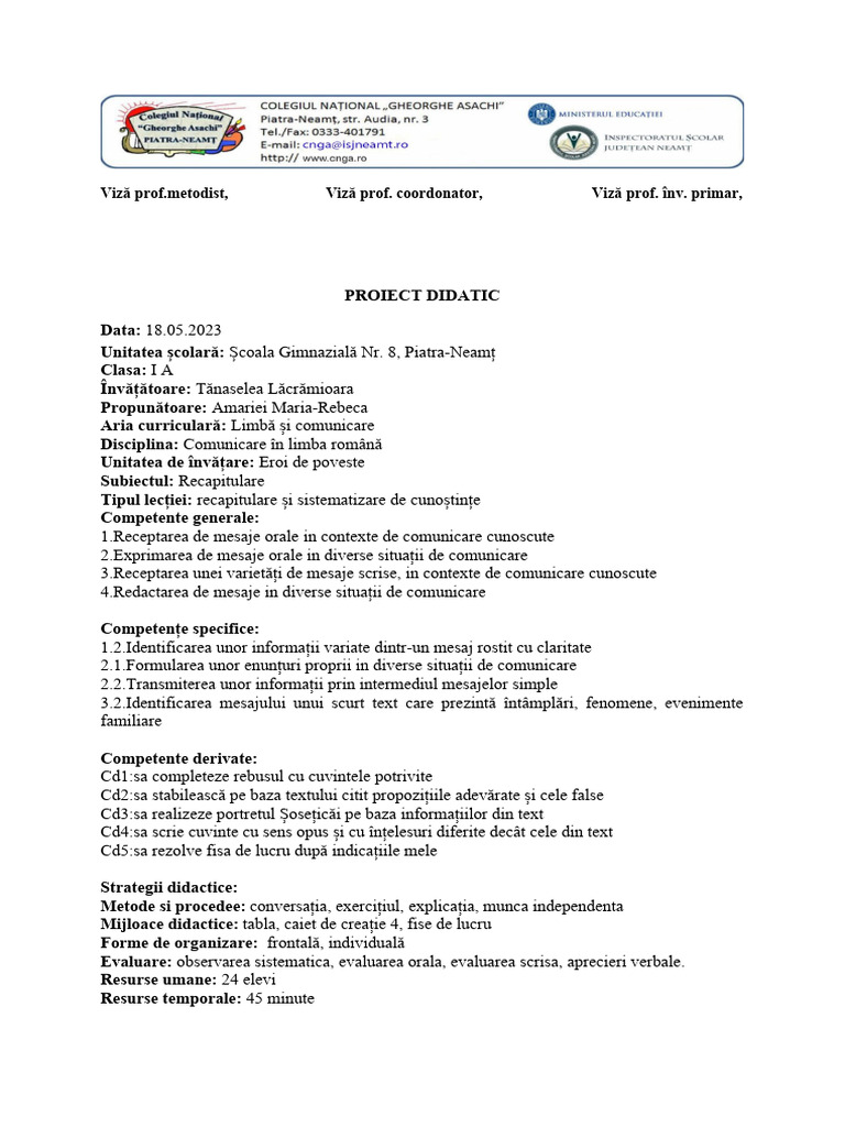 Proiect Didatic CLR | PDF