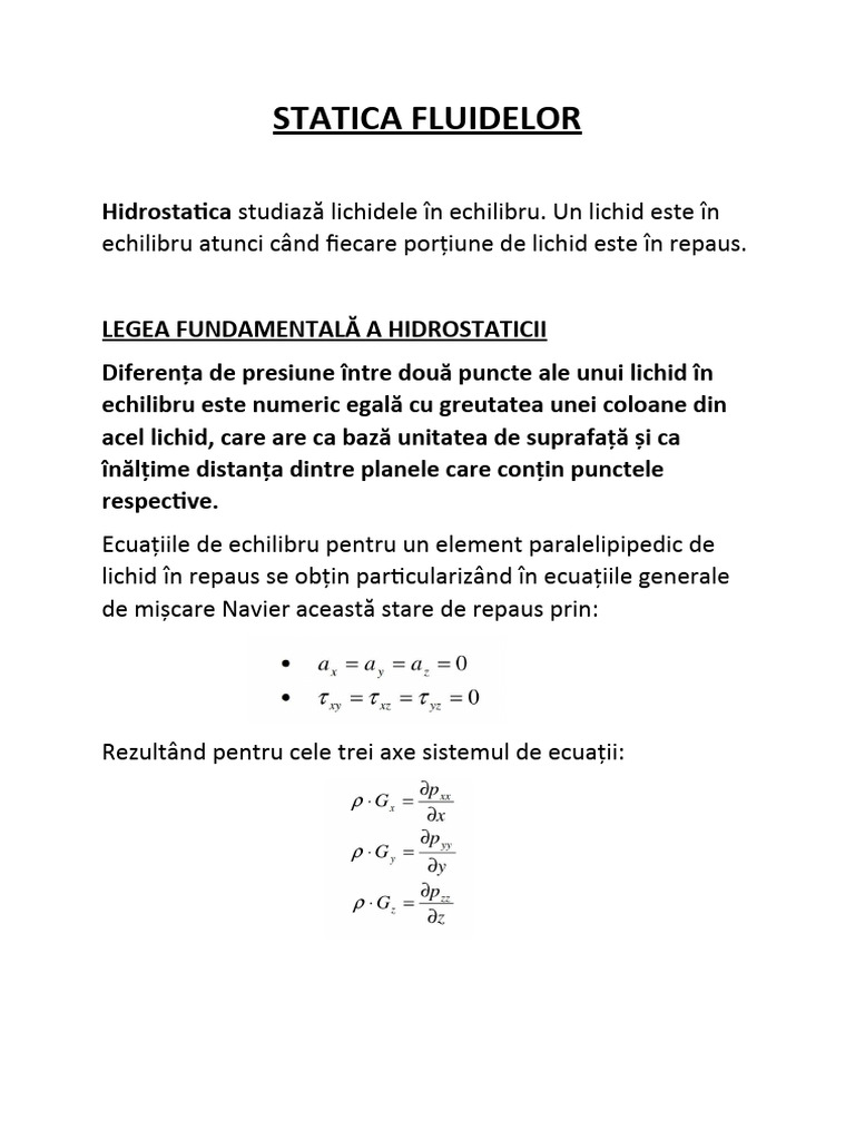Statica Fluidelor | PDF