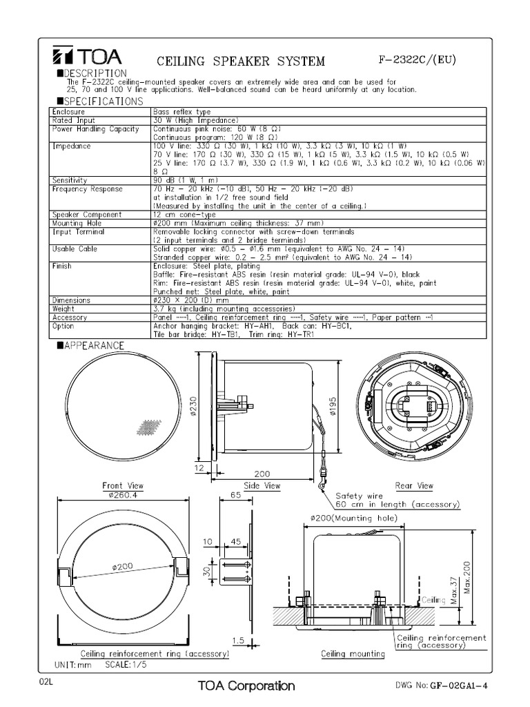 Característica Tecnicas Parlante 782-F-2322c | PDF