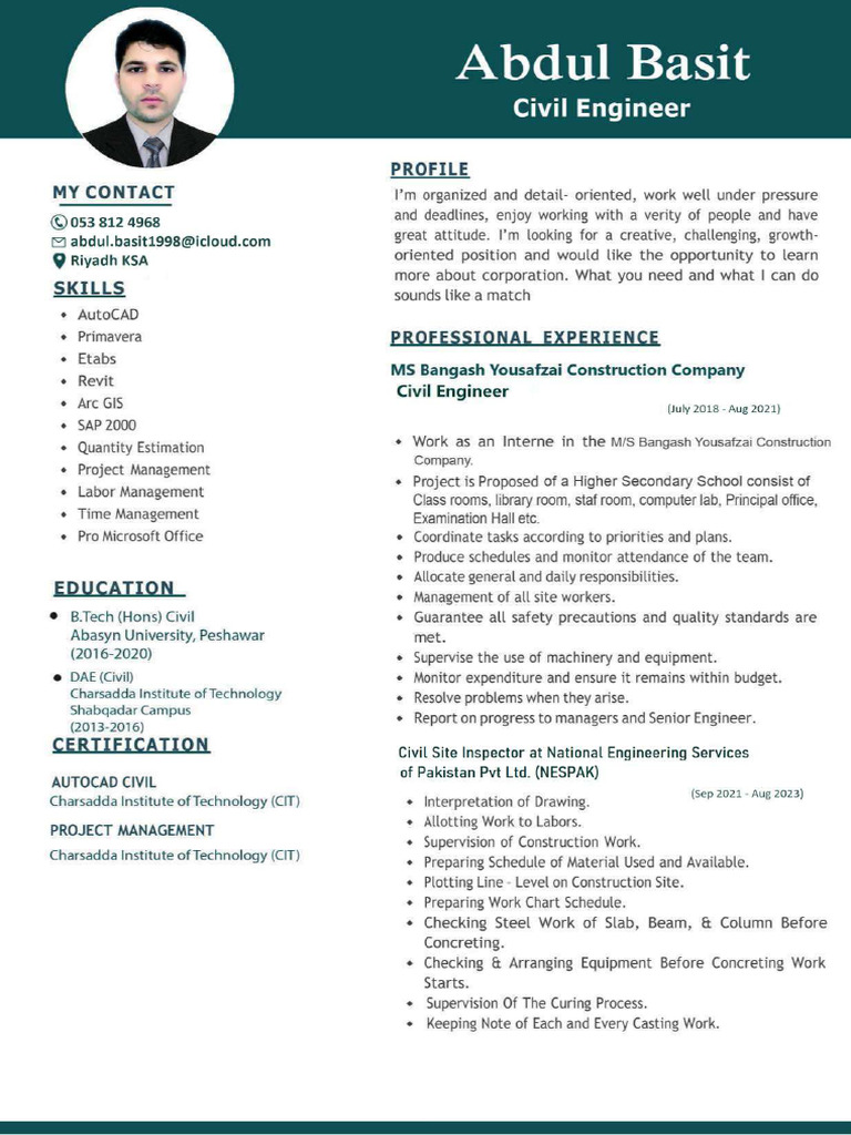 CV - Basit-Civil Engr (1) - 001 | PDF