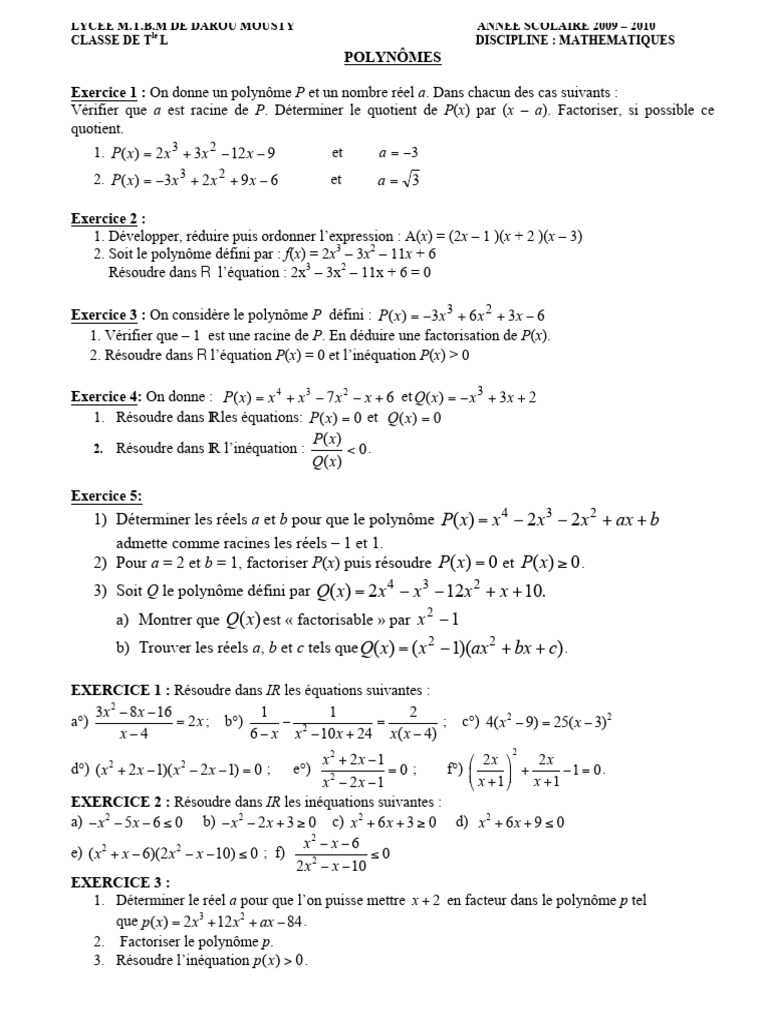 TD1 Polynomes TL | PDF