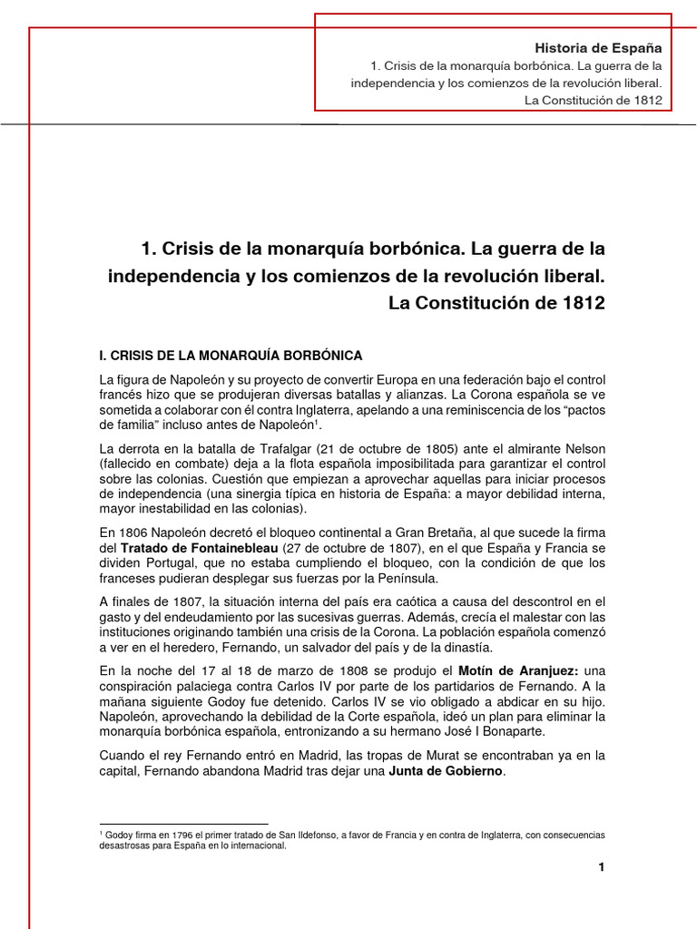 La Crisis de La Monarquía Borbónica. La Guerra de La Independencia. La ...