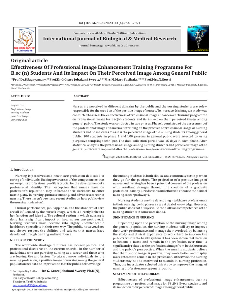Effectiveness of Professional Image Enhancement Training Programme For ...