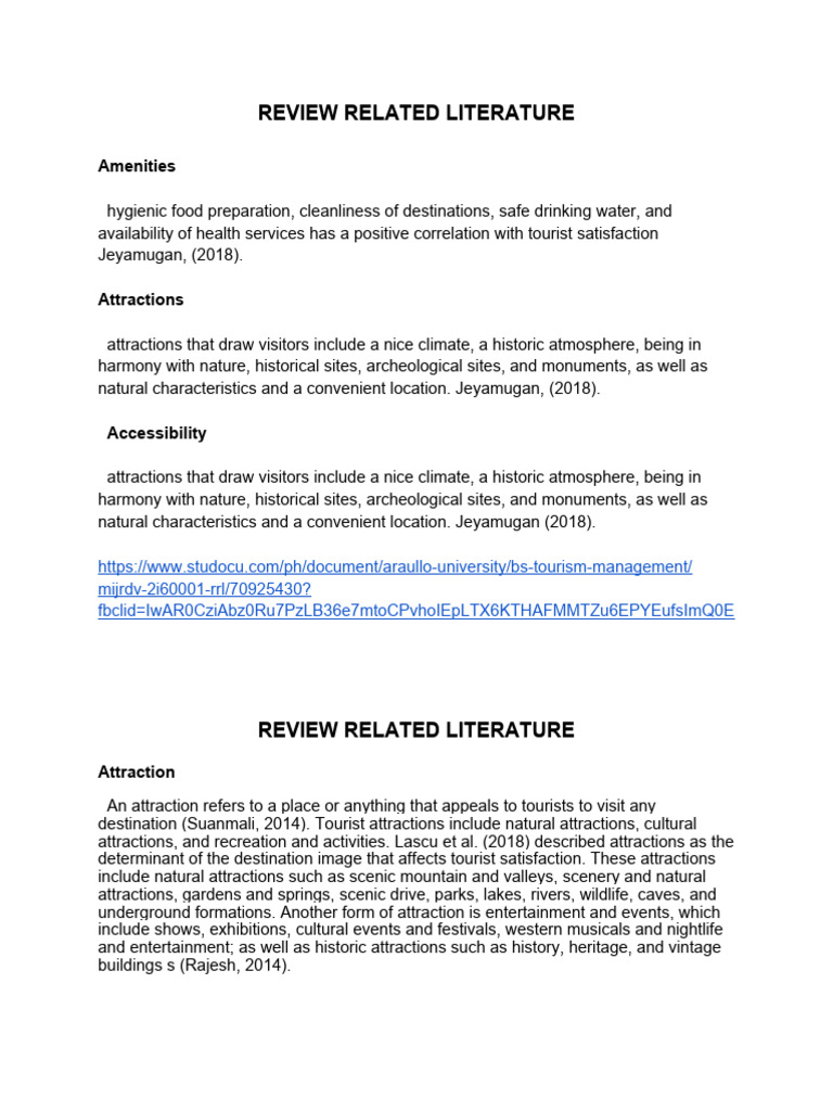 Review Related Literature: Amenities | Download Free PDF | Tourism ...