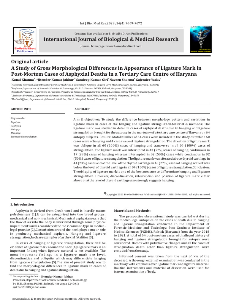 A Study of Gross Morphological Differences in Appearance of Ligature ...